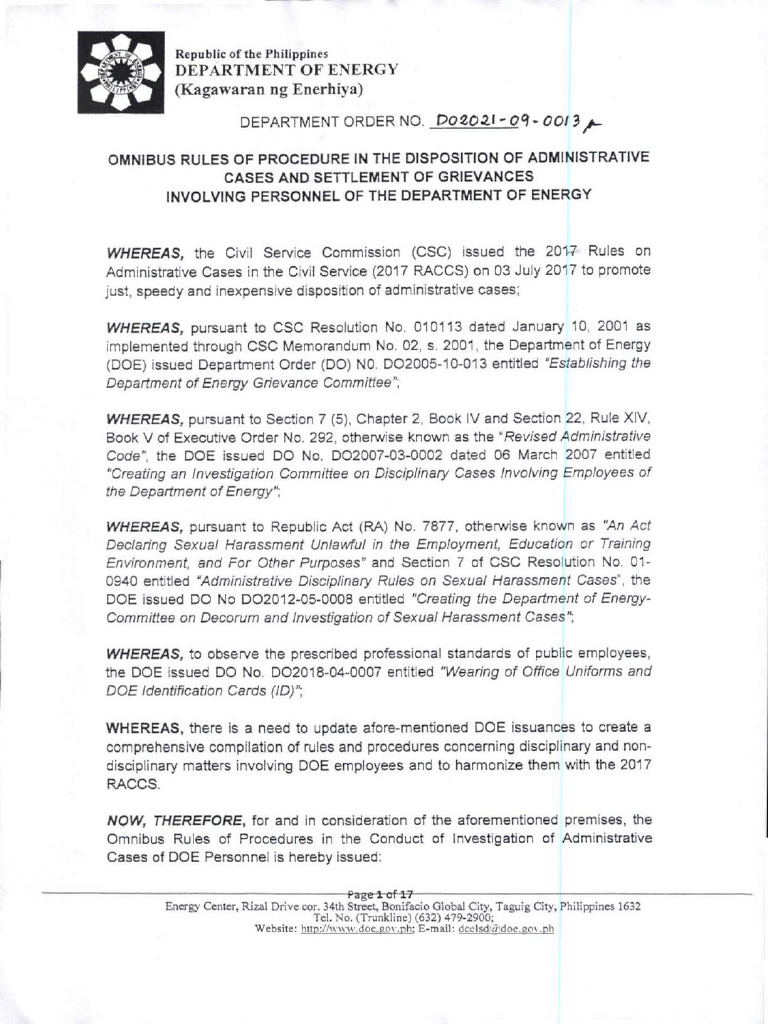 DOE 2021-09-0013 Omnibus Rules | PDF