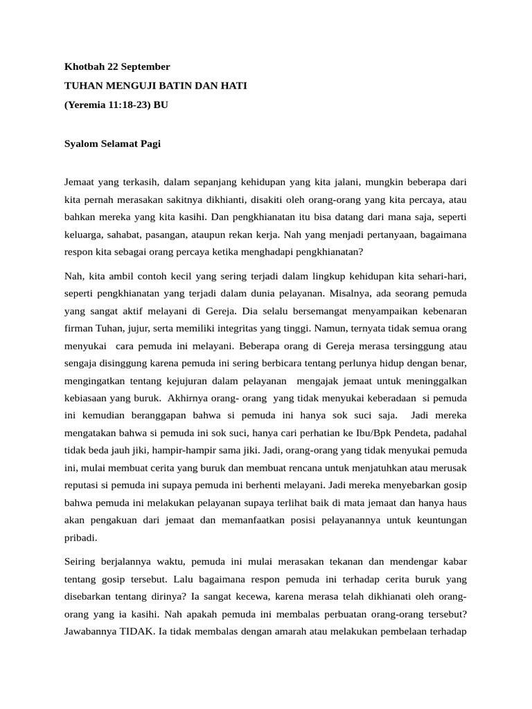 Khotbah 22 September Jem Rante Alla' | PDF