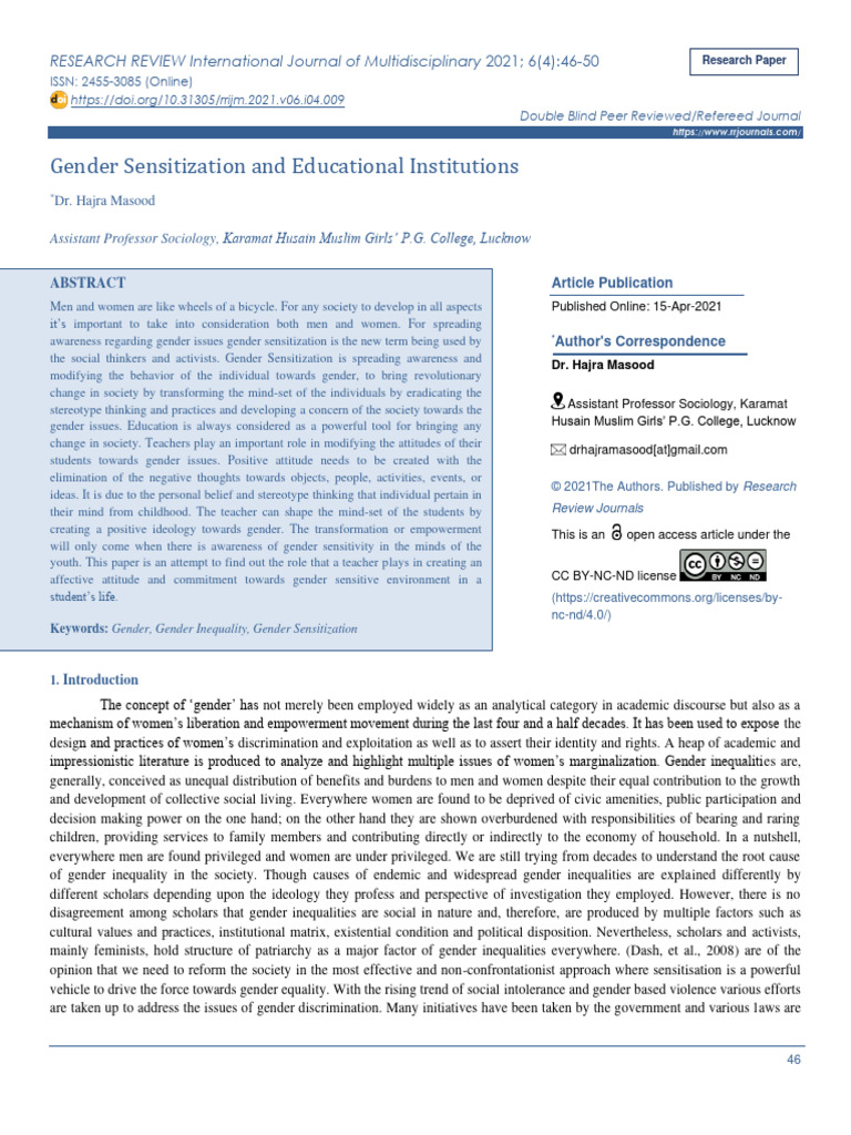 Gender Sensitization and Educational Ins | PDF
