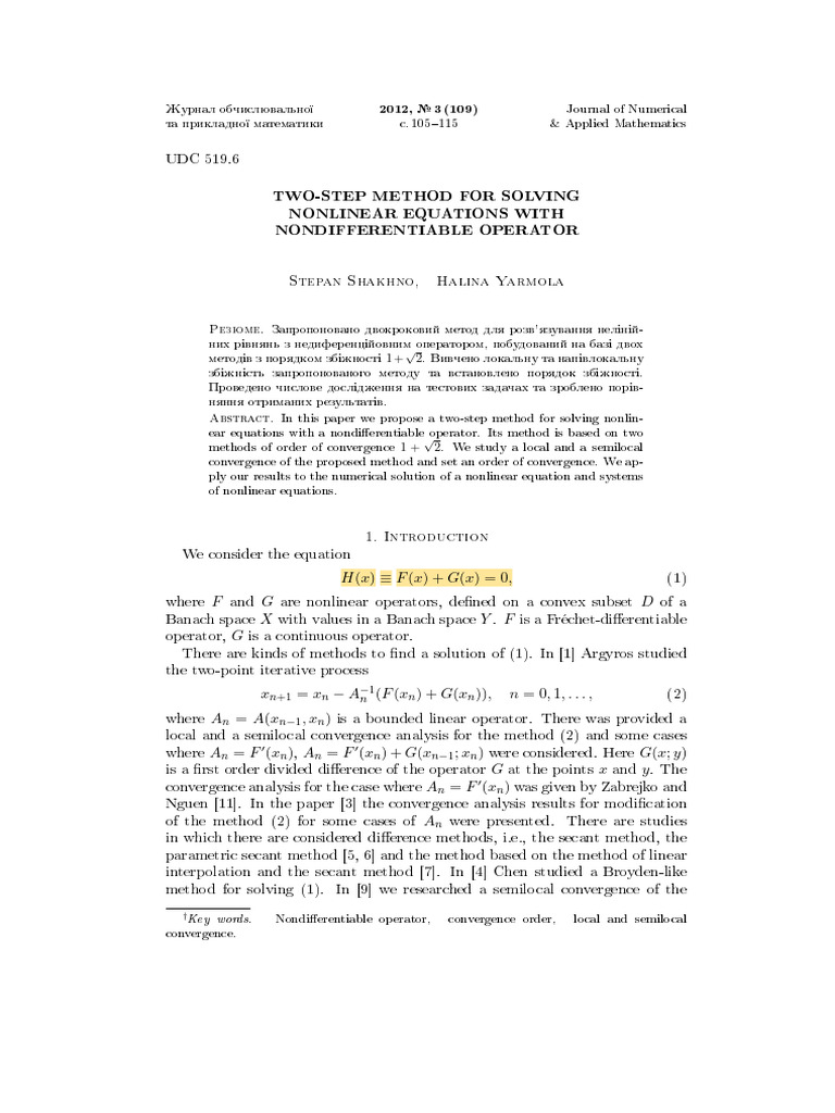 2012 - Two-Step Method For Solving Nonlinear Equations With Nondifferentiable Operator | PDF