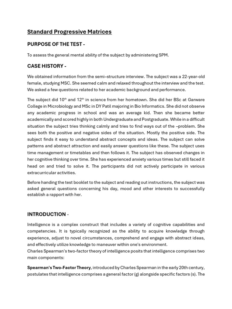Standard Progressive Matrices | PDF | Intelligence | Behavioural Sciences