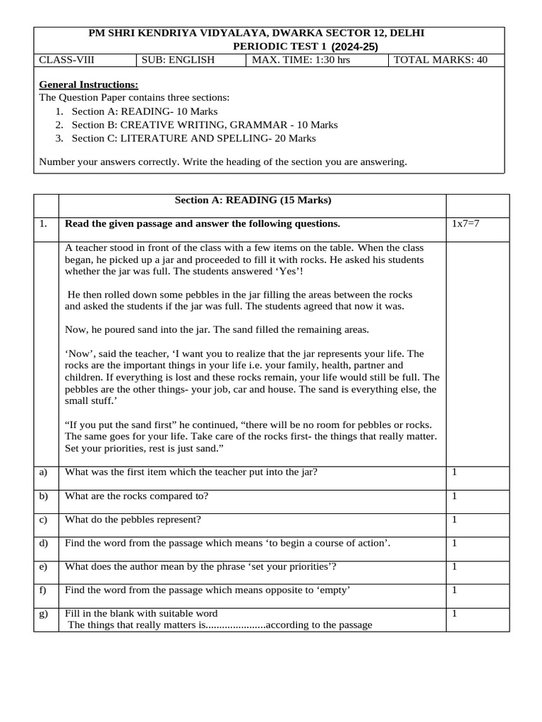 Class Viii English Periodic Test 01 | PDF