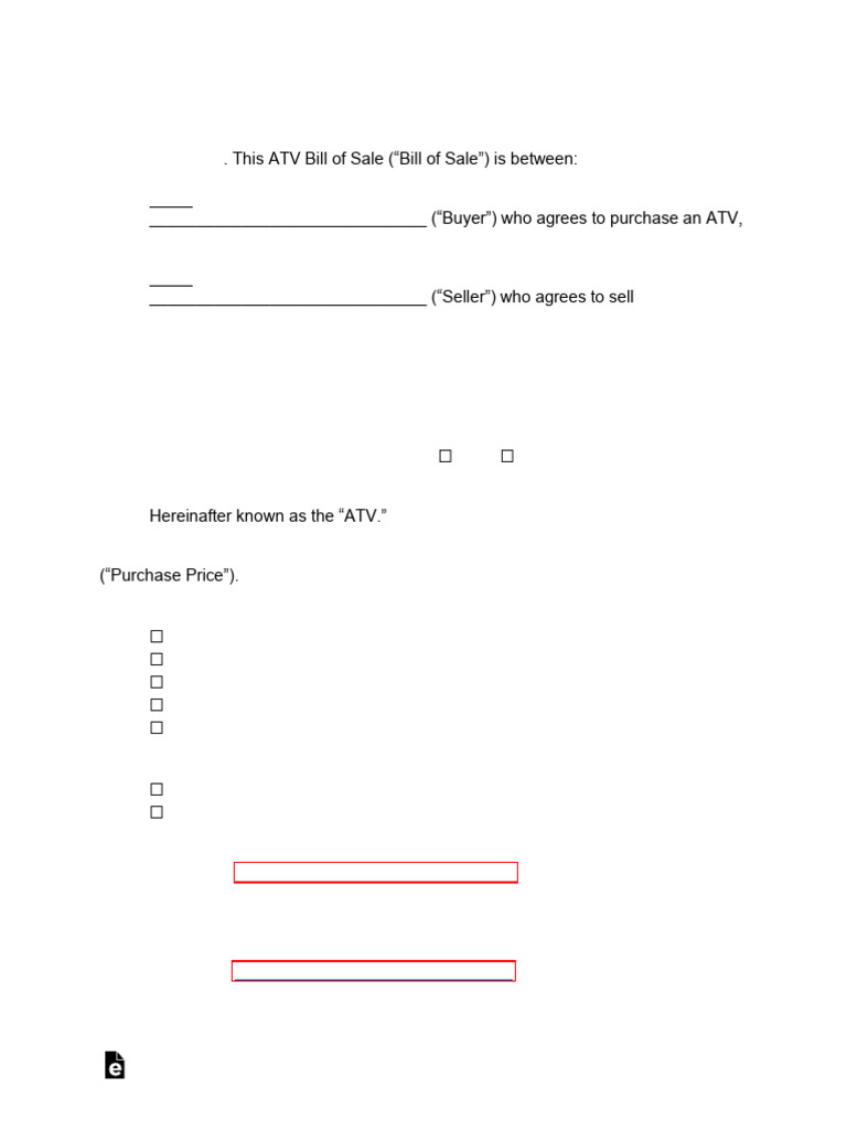 Atv Bill of Sale Form | PDF