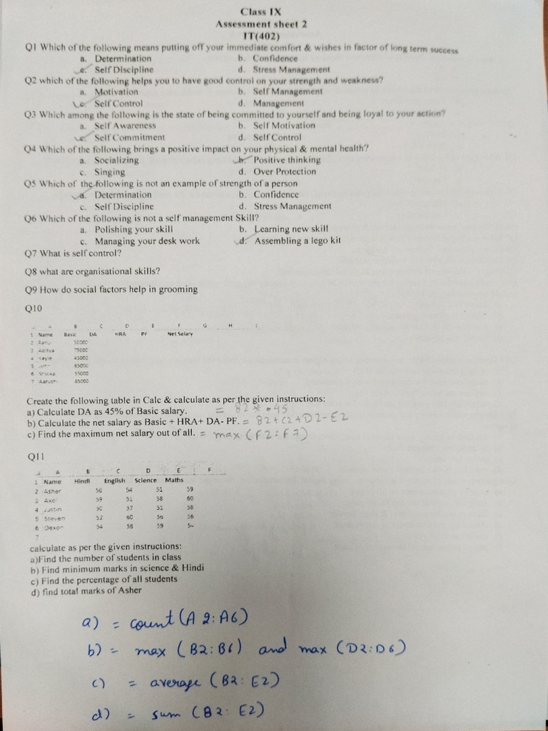 Class IX Worksheet Solution | PDF