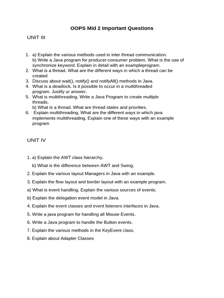 OOPS Mid 2 Important Questions | PDF