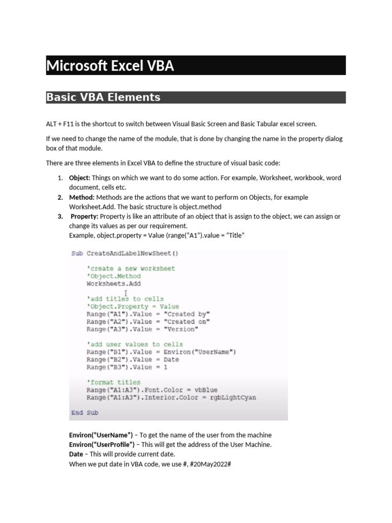 Microsoft Excel VBA | PDF