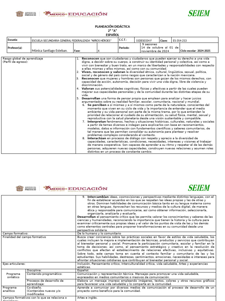 Planeacion Pda 2 de Segundo | PDF