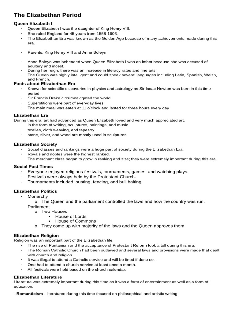 The Elizabethan Period (SF1) | PDF | Characters In Romeo And Juliet ...