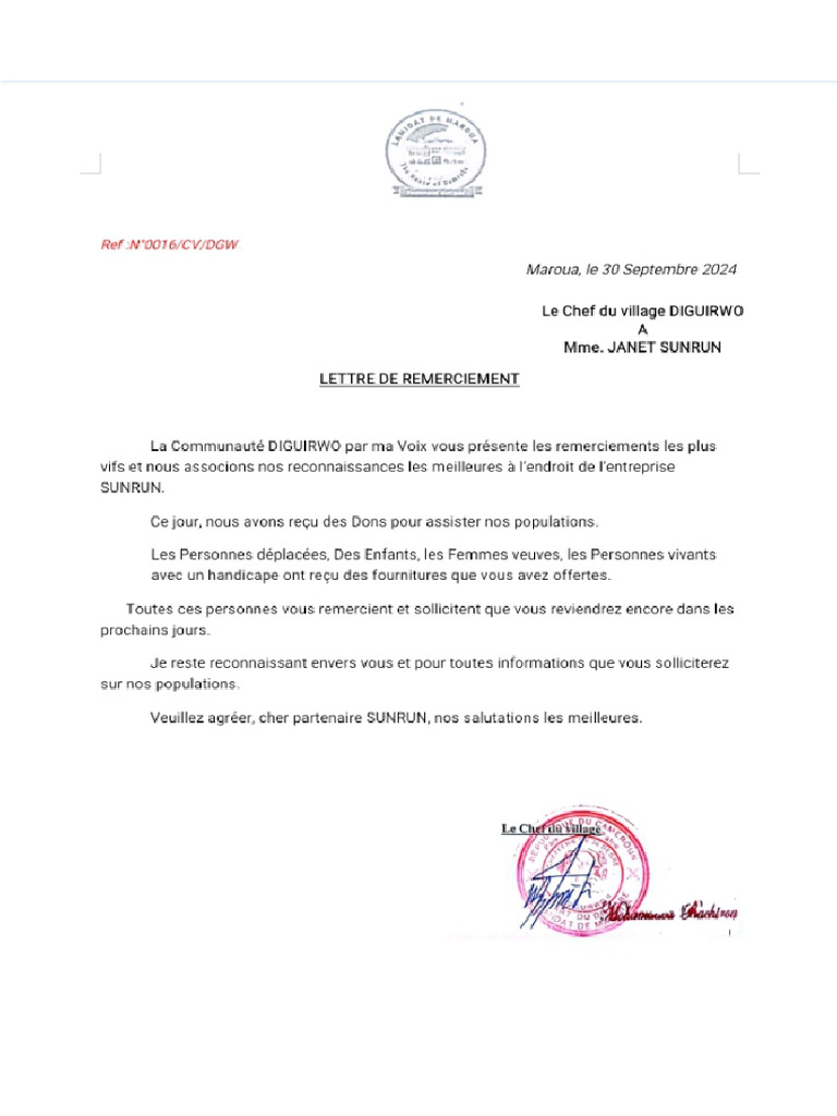 LETTRE DE REMERCI | PDF