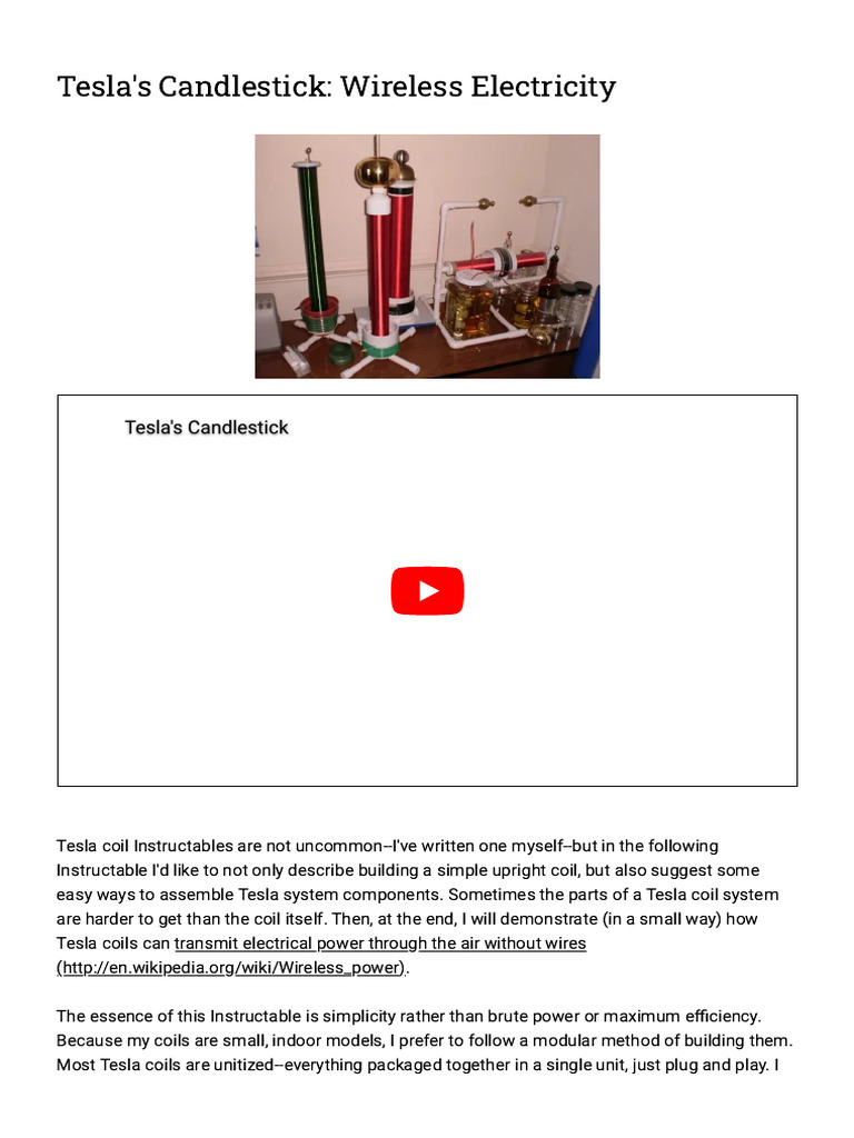 Tesla's Candlestick - Wireless Electricity - 9 Steps (With Pictur | PDF