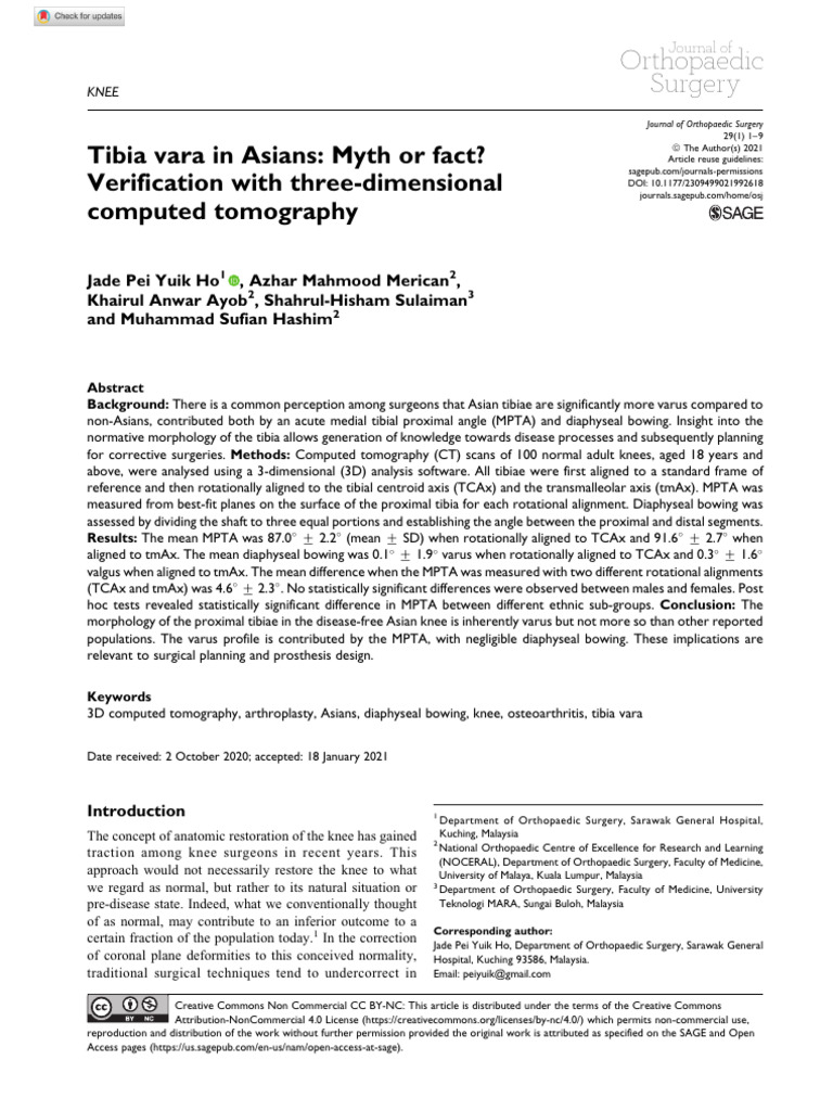 Tibia Vara in Asians Myth or Fact Verification Wit | PDF | Ankle | Wellness