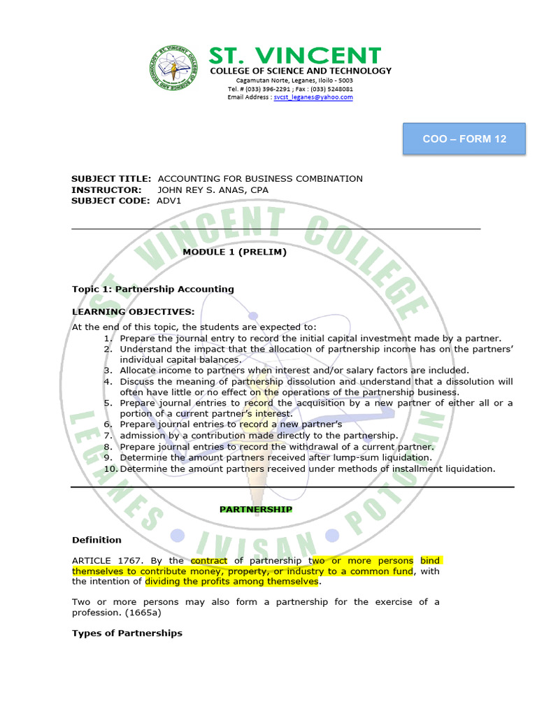 Adv1 - Course Module (Prelim) - 2024a | PDF