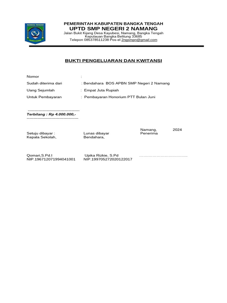 Kwitansi Jasa Honor PTT | PDF