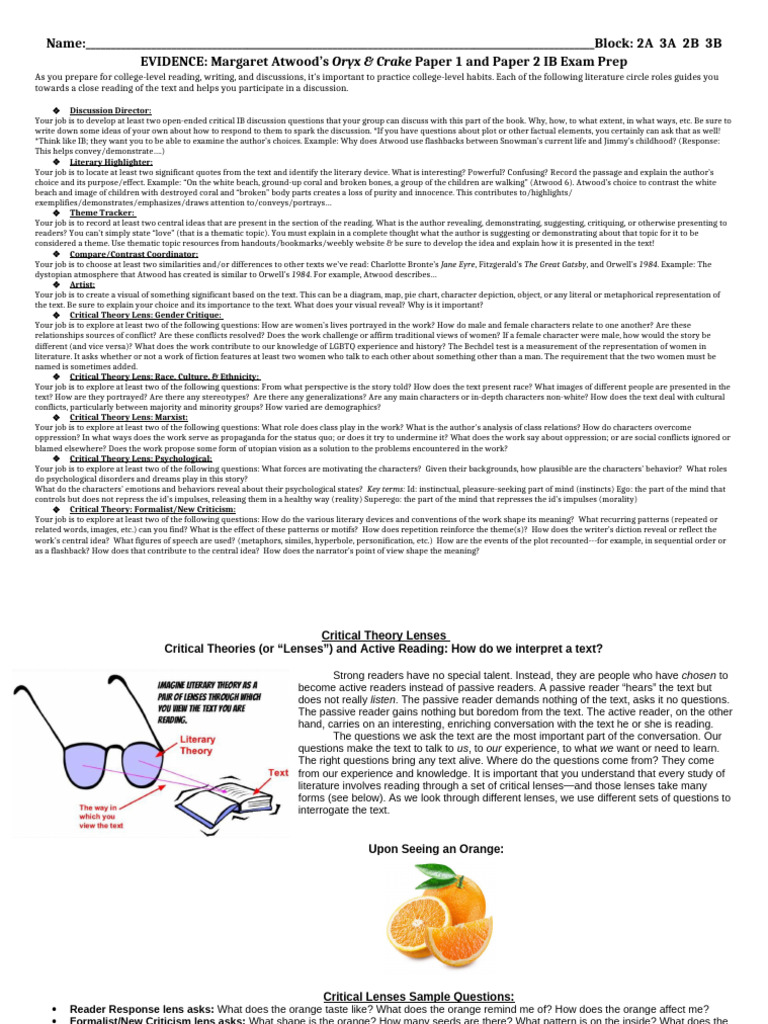 Oryx and Crake Reading Journal | PDF