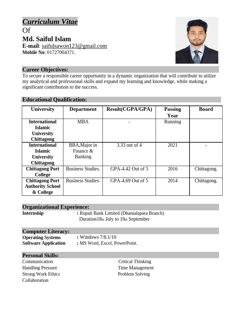 CV (MD - Saiful Islam) | PDF