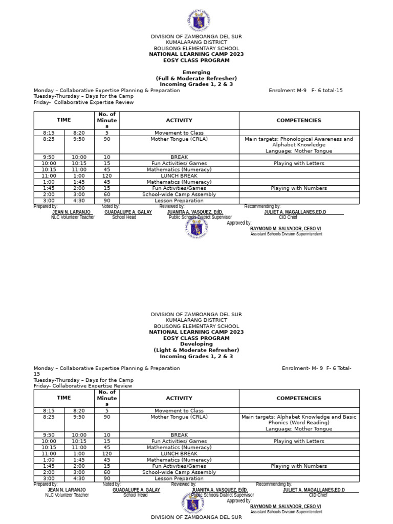 NLC Class Program | PDF