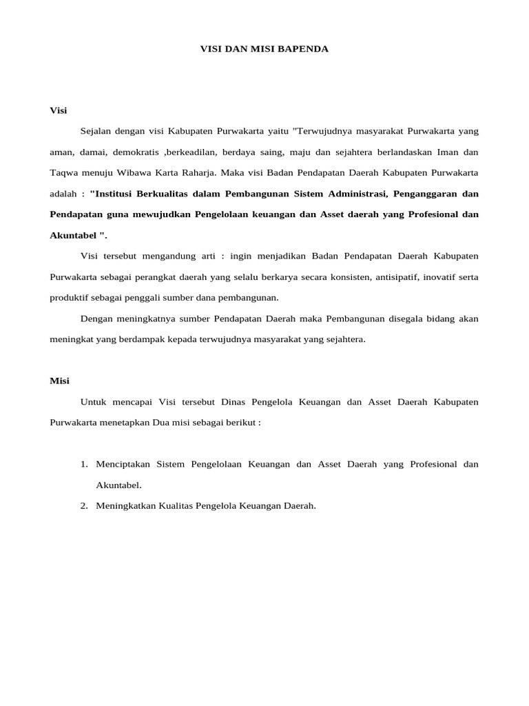 Visi Misi Bapenda | PDF