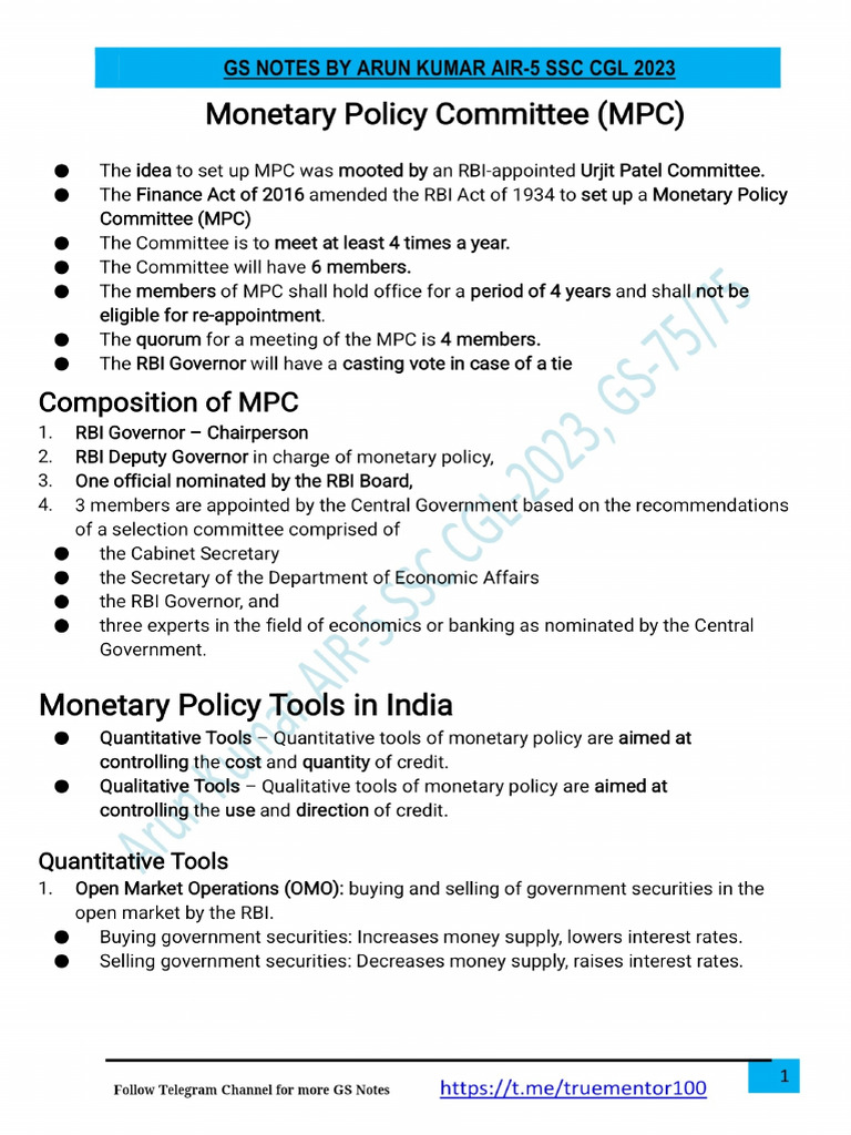 Monetary Policy Notes | PDF
