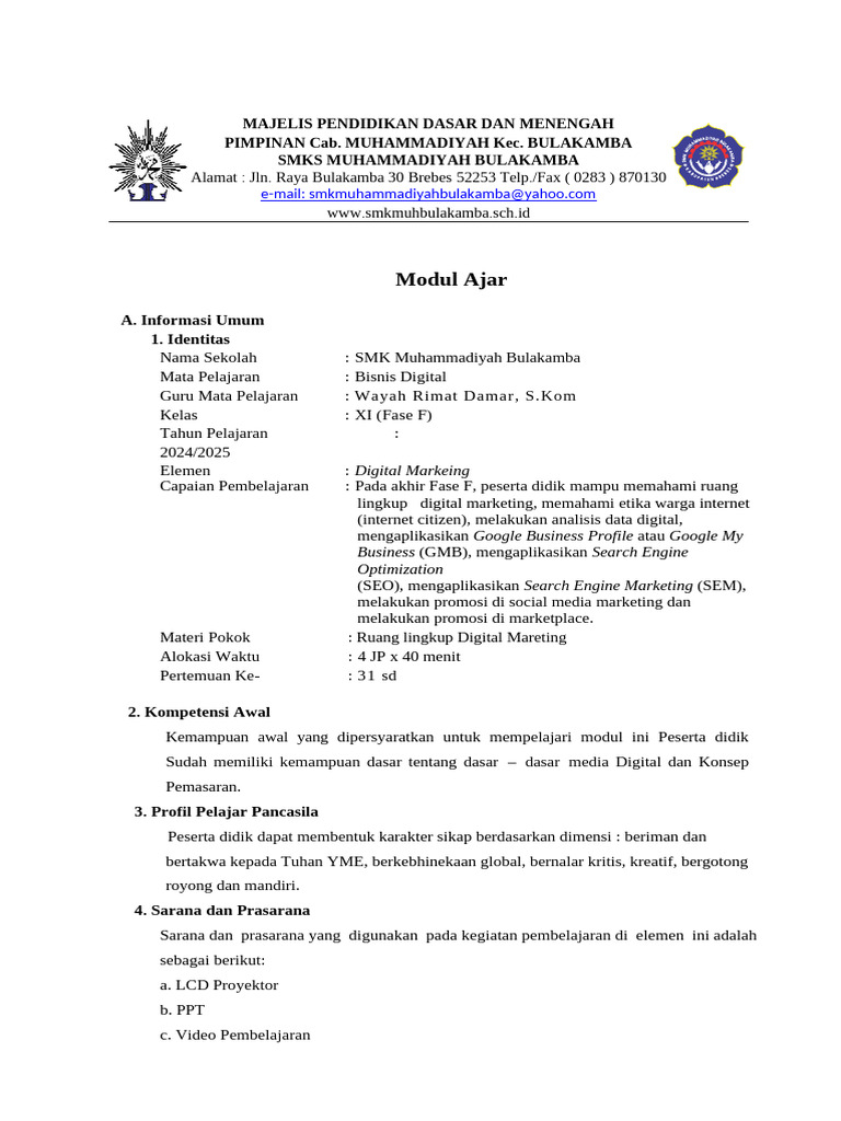 Elemen 7 MODUL AJAR DIGITAL Marketing | PDF