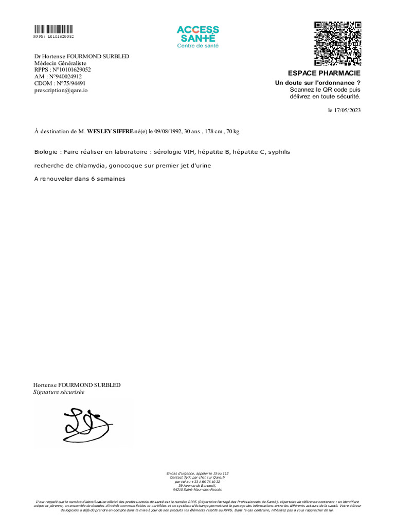 Ordonnance Dépistage | PDF