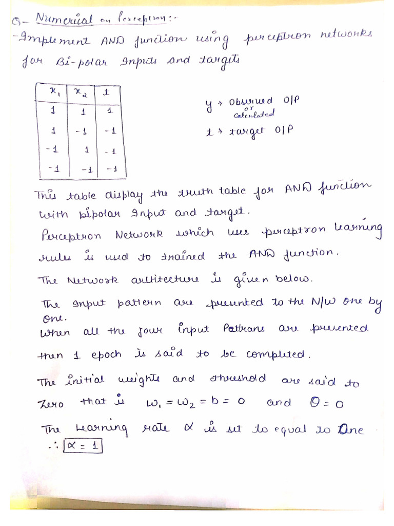 Unit 2 - Numerical On Perceptron | PDF