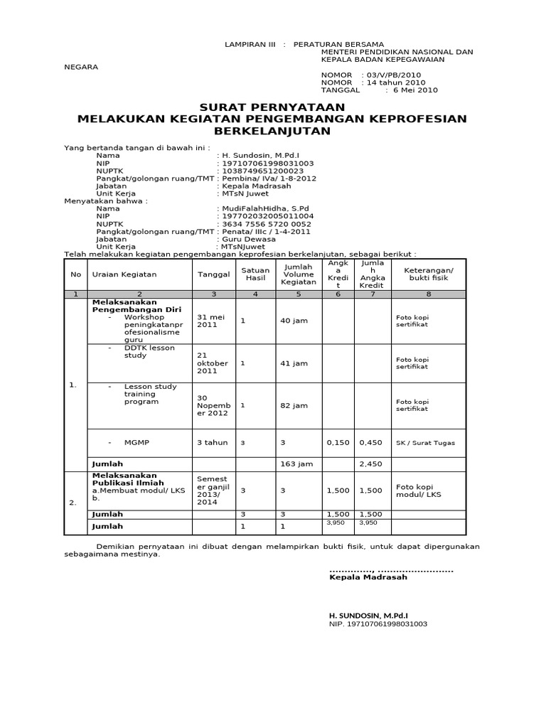 Form DUPAK-Lampiran III | PDF