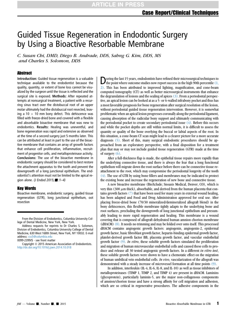 Guided Tissue Regeneration in Endodontic | PDF