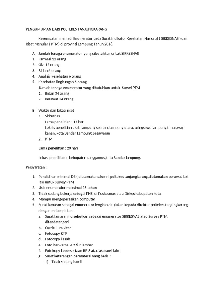 Pengumuman Enumerator | PDF