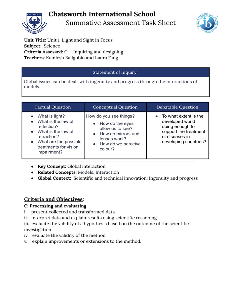 MYP Summative C - Processing and Evaluating - Tommy | PDF