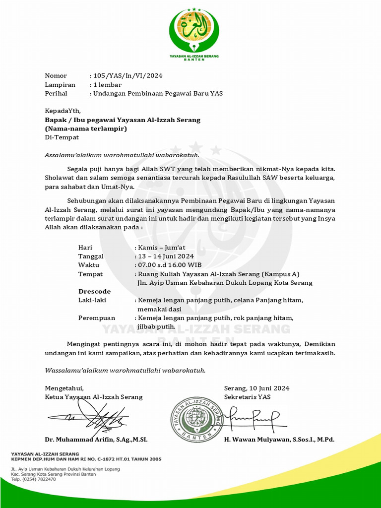 Surat Undangan Pembinaan Pegawai Baru 2024. | PDF