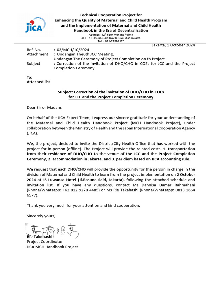 Invitation Letter DHO CHO_JCC PCC | PDF