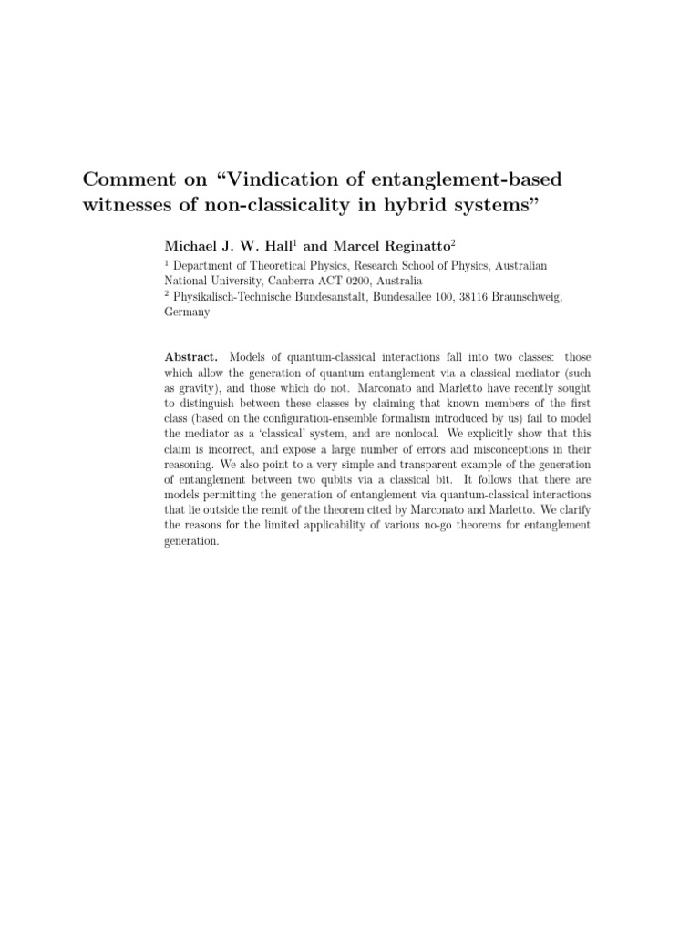 Comment On "Vindication of Entanglement-Based Witnesses of Non-Classicality in Hybrid Systems ...