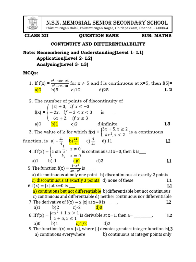 12th STD Con and Diff QN Bank | PDF