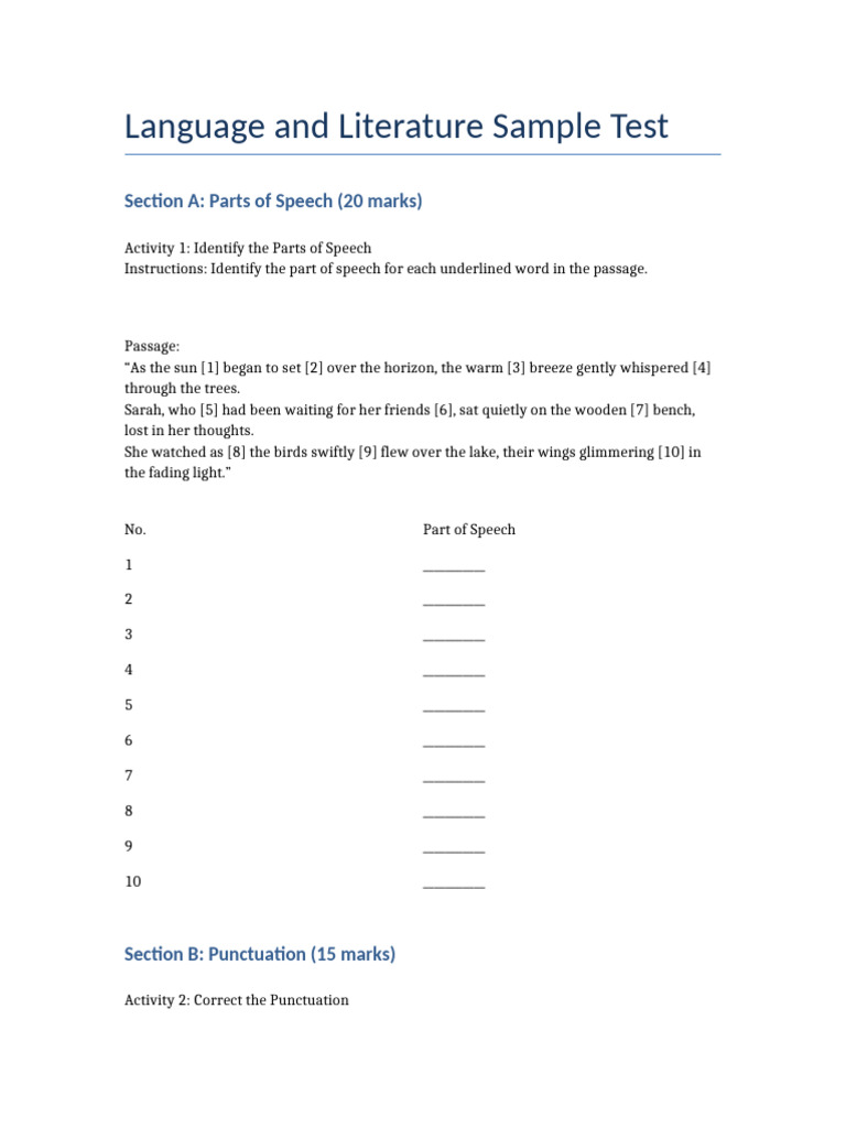 Language and Literature Sample Test | PDF