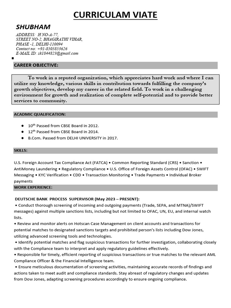 Shubham cv updated | PDF