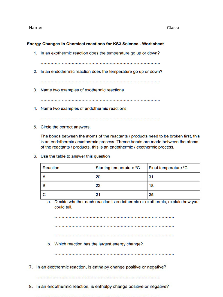 Chemical Reaction Revision Worksheet | PDF