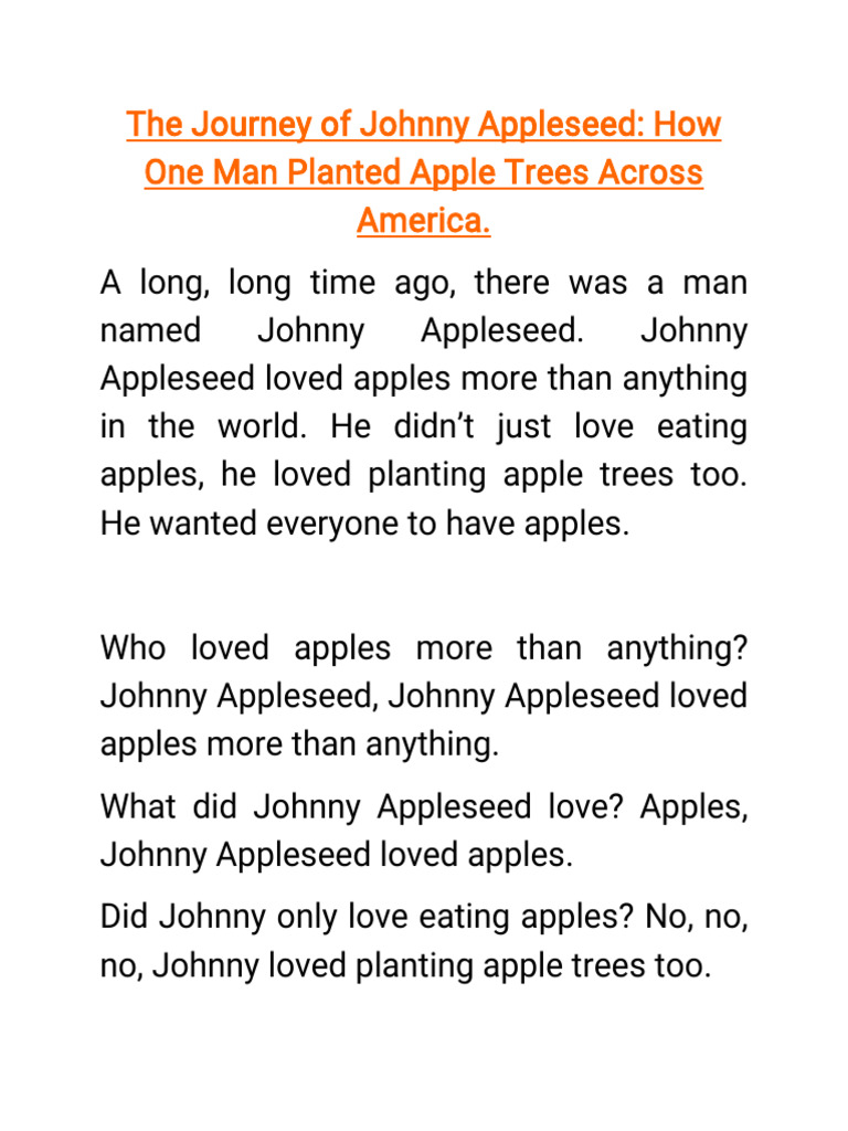 Johnny Appleseed-Story Retelling | PDF | Trees | Travel