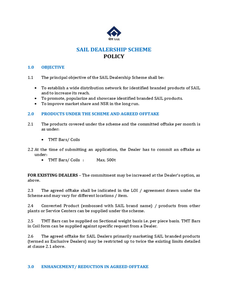 Sail Dealership Policy-2017 | PDF