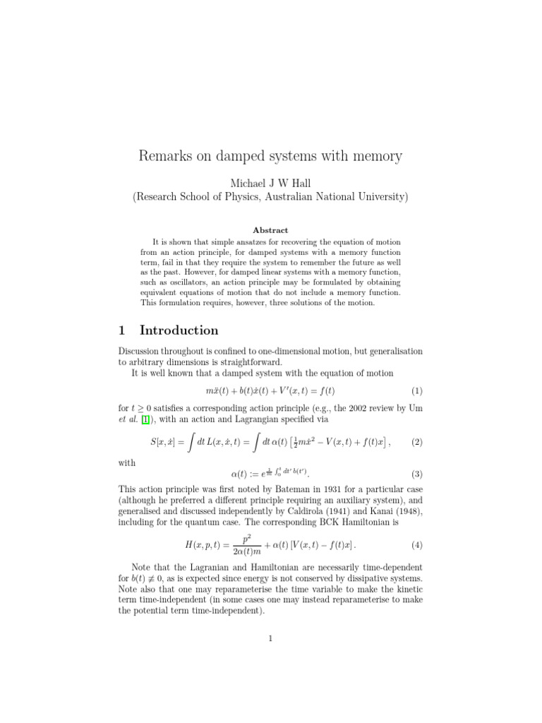 Damped Oscillator With Memory | PDF