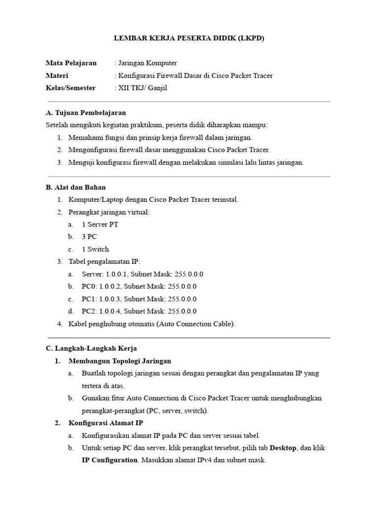 LKPD - Konfigurasi Firewall Dasar | PDF