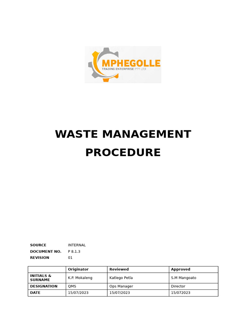 P8.1.3 Waste Management Procedure | PDF