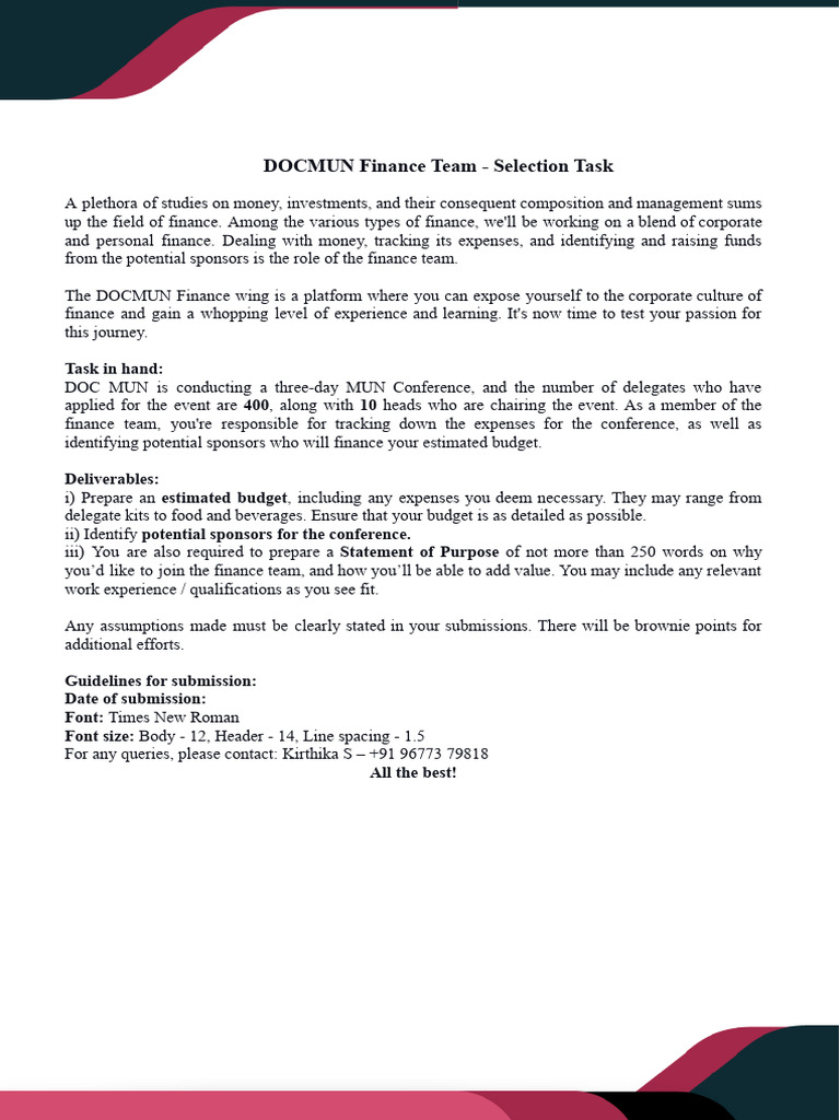 DOCMUN Finance Selection Round | PDF