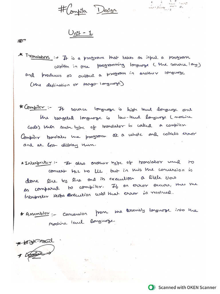 Compiler Design Unit 1 | PDF