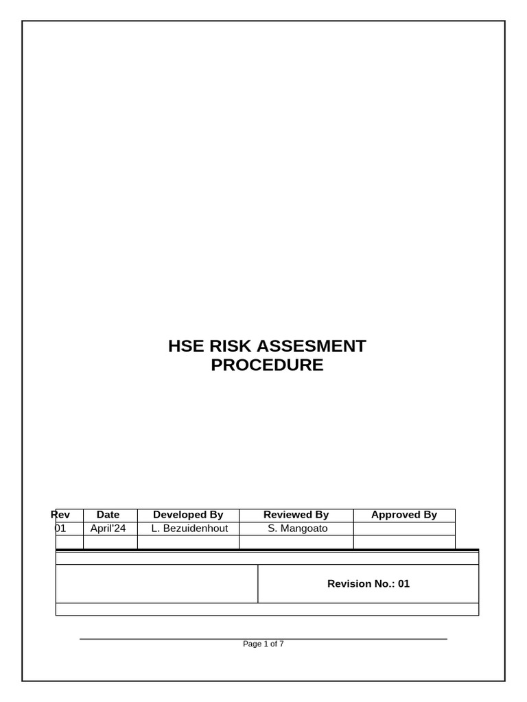 HSE RISK ASSESMENT Procedure | PDF