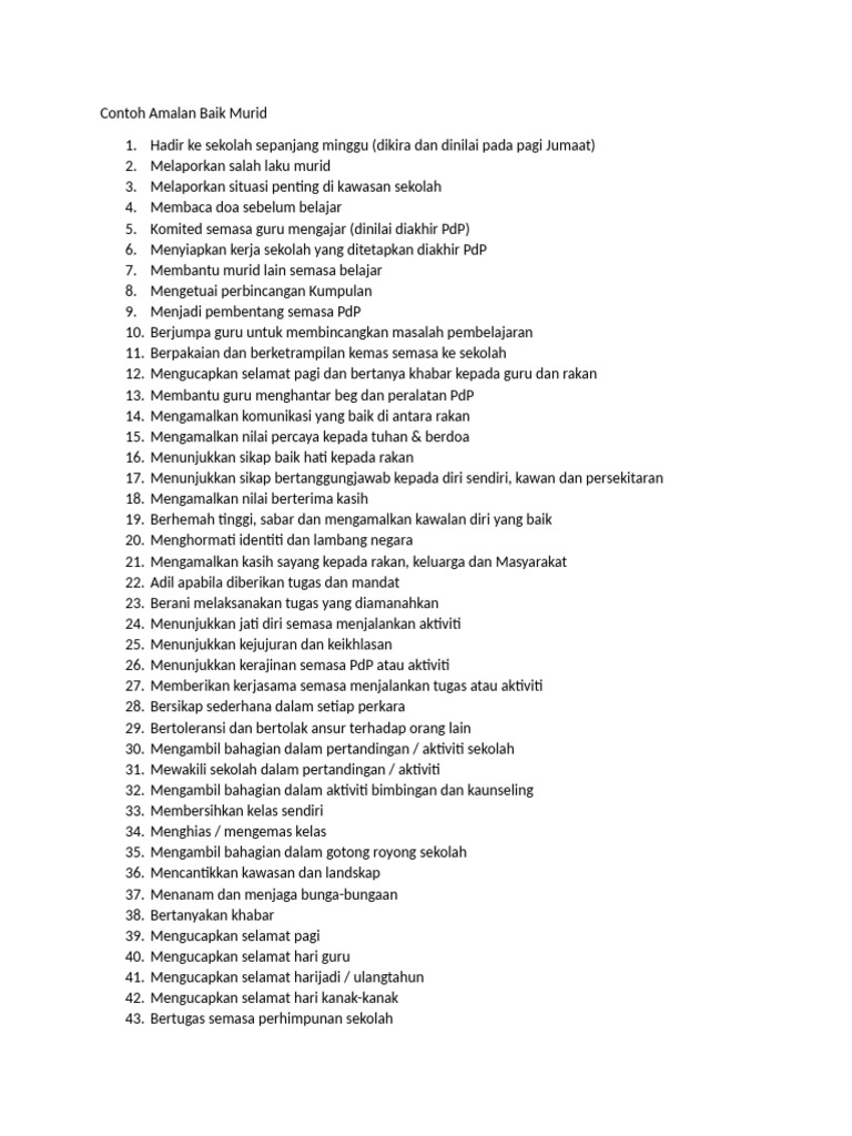 Contoh Amalan Baik Murid Pdf