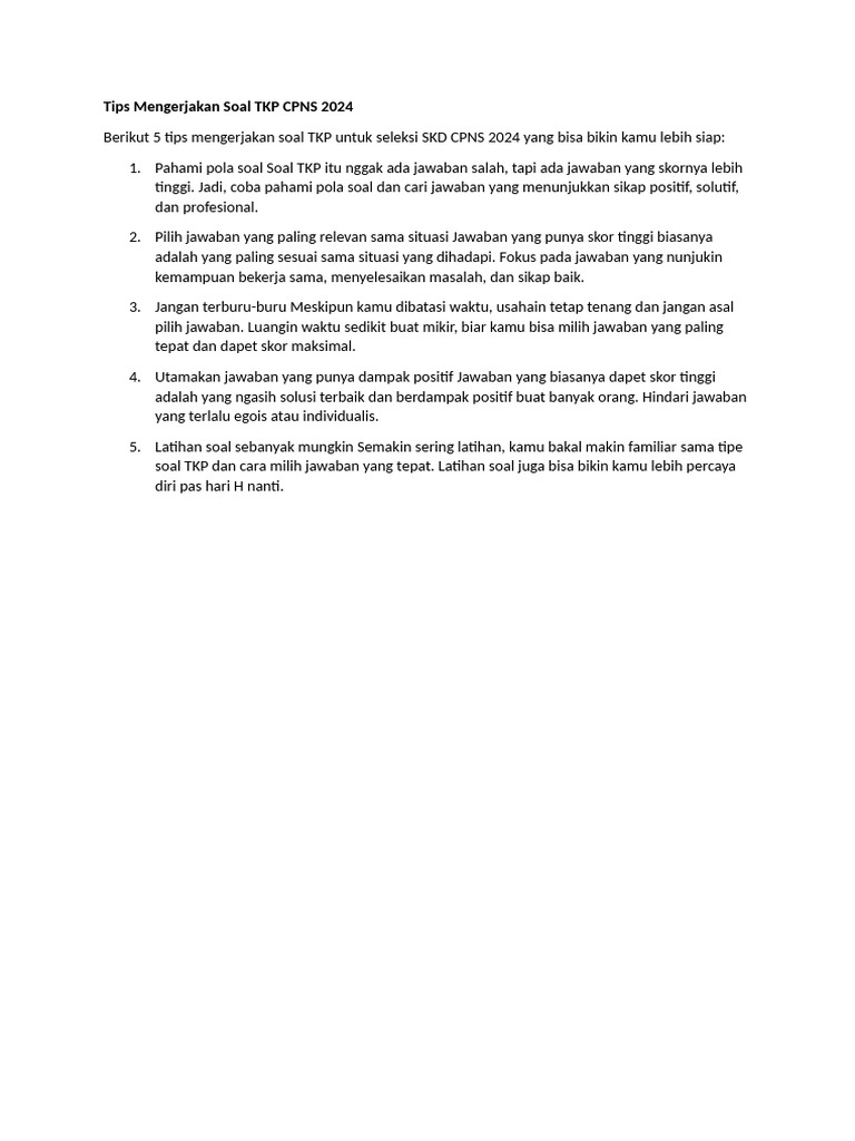 Tips Mengerjakan Soal TKP CPNS 2024 | PDF