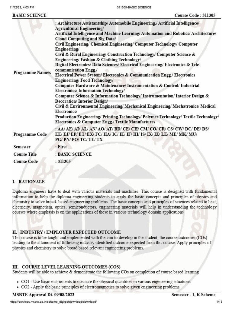 311305-Basic Science Syllabus BSC Msbtepdf | PDF | Electrochemistry | Corrosion