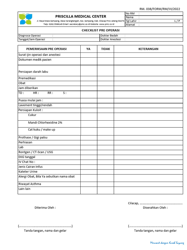 Checklist Pre Operasi | PDF