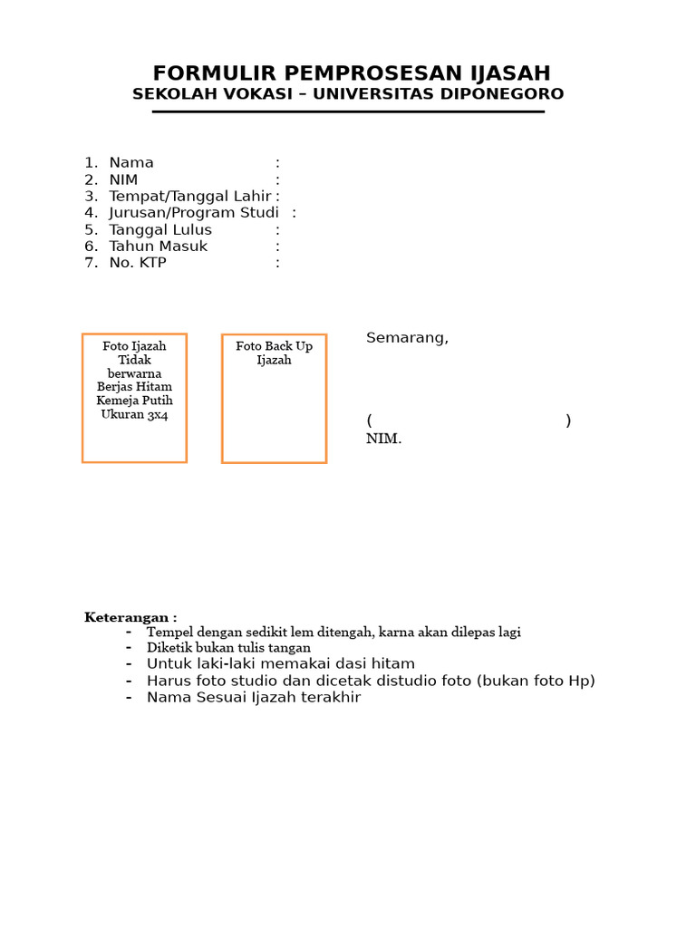 Form Pemrosesan Ijasah Sekolah Vokasi.docx 1 | PDF