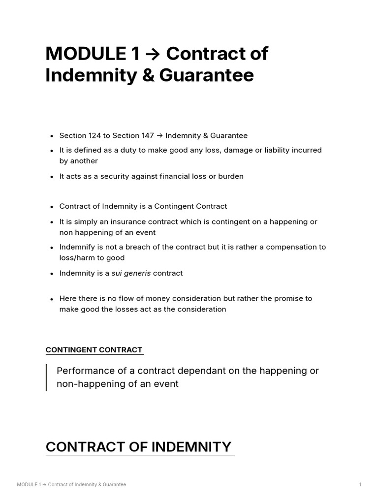 Contract of Indemnity & Guarantee | PDF